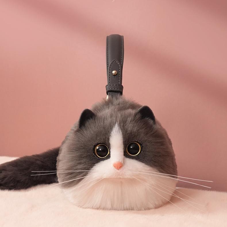 Realistic Puffy Plush Cat Shaped Crossbody Purse Handbag – Ilymix ...