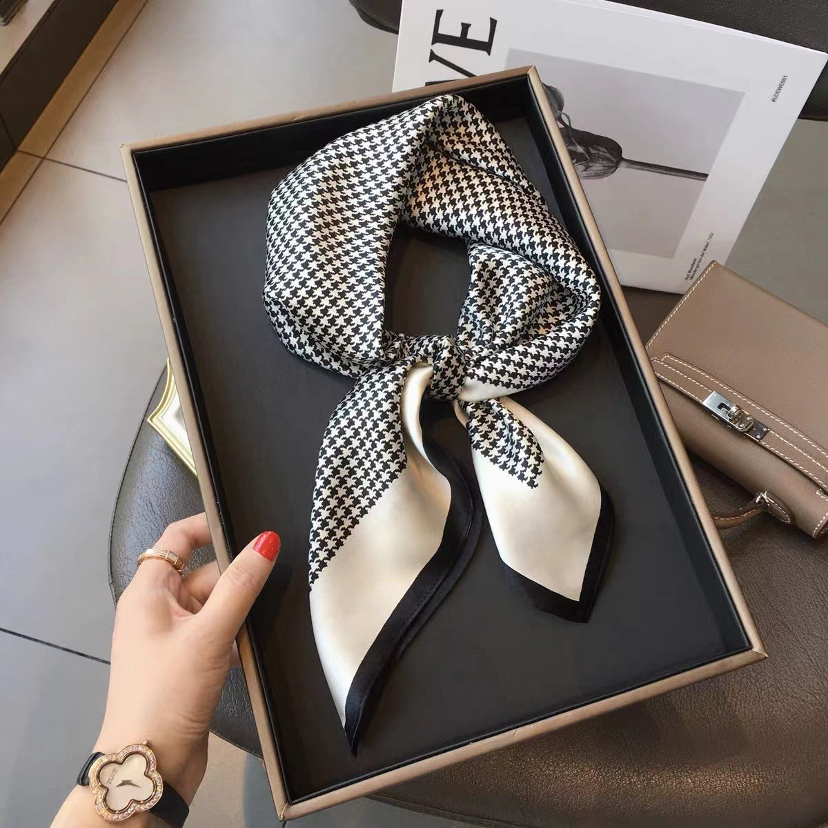 Small Square Silk Scarf Houndstooth – Ilymix Accessories